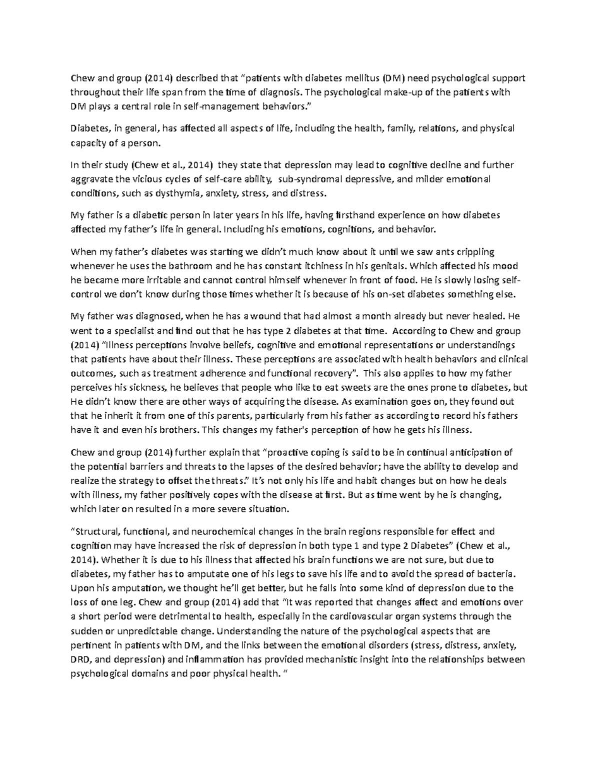 6 PSYC Dis - Disucssion Forum - Chew and group (2014) described that ...
