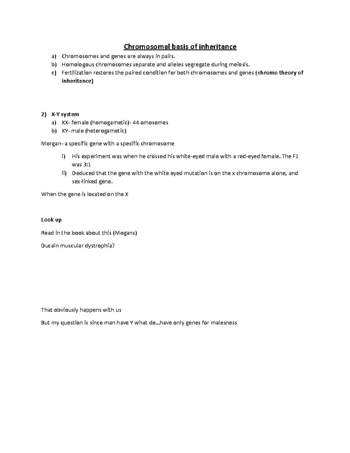 Genetics Notes - Chromosomal basis of inheritance a) Chromosomes and ...