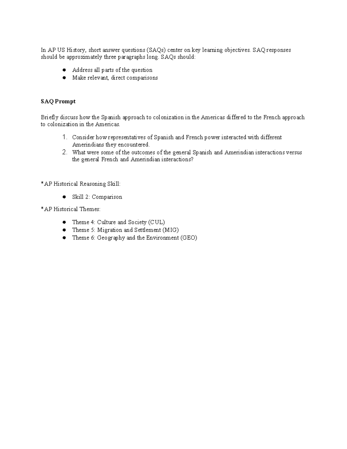 1.02 SAQ - Short answer question - In AP US History, short answer ...