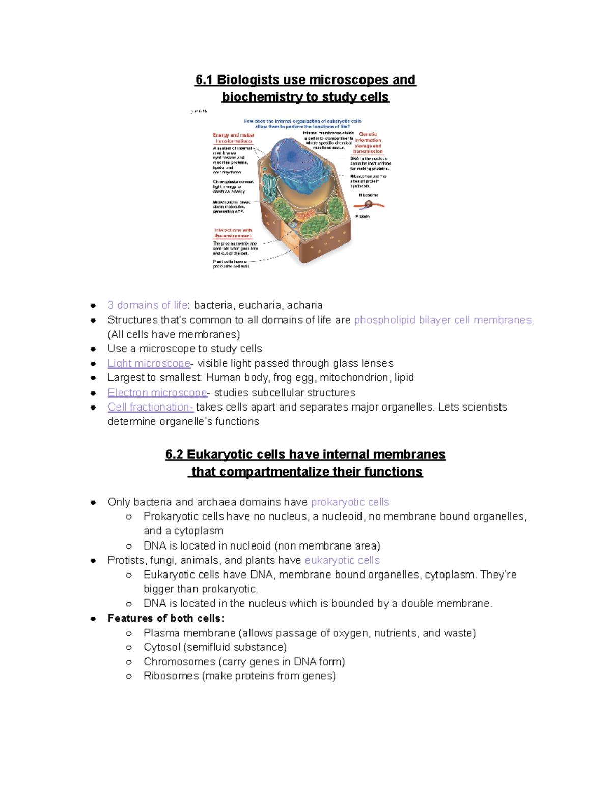 Chapter 6 - study of eukaryotic cell - 6 Biologists use microscopes and ...