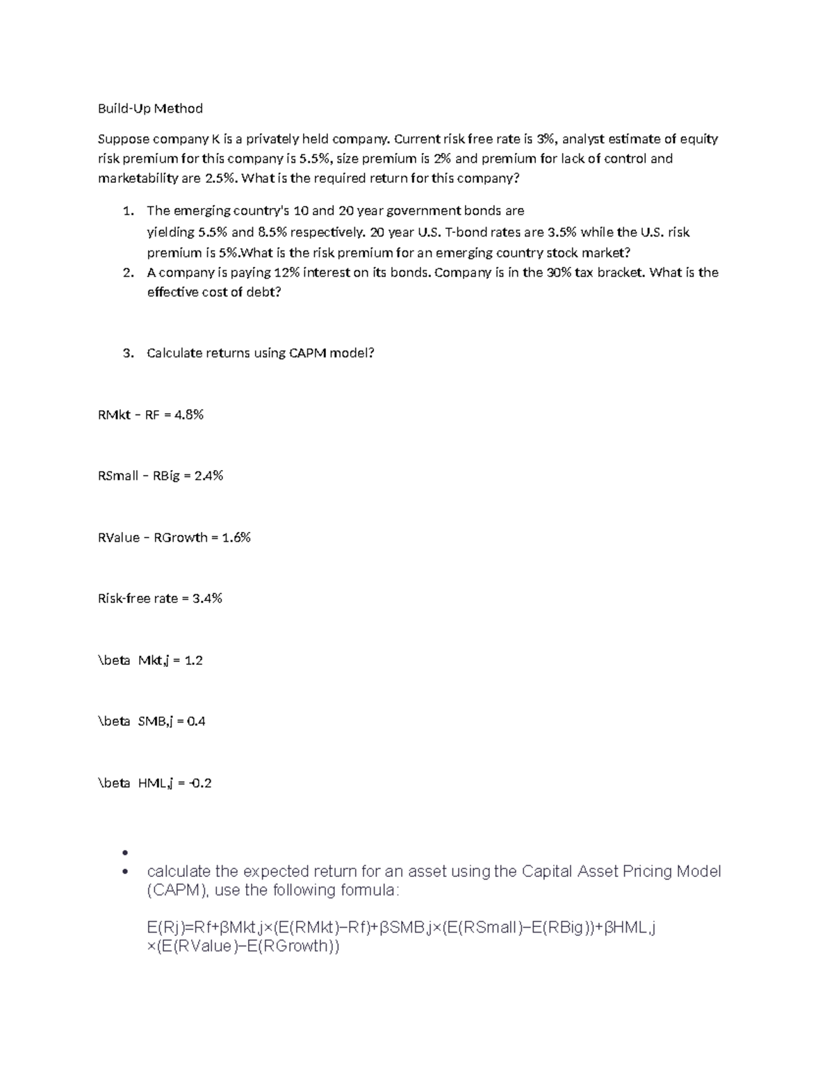 Chapter 2 - Build-Up Method Suppose company K is a privately held ...
