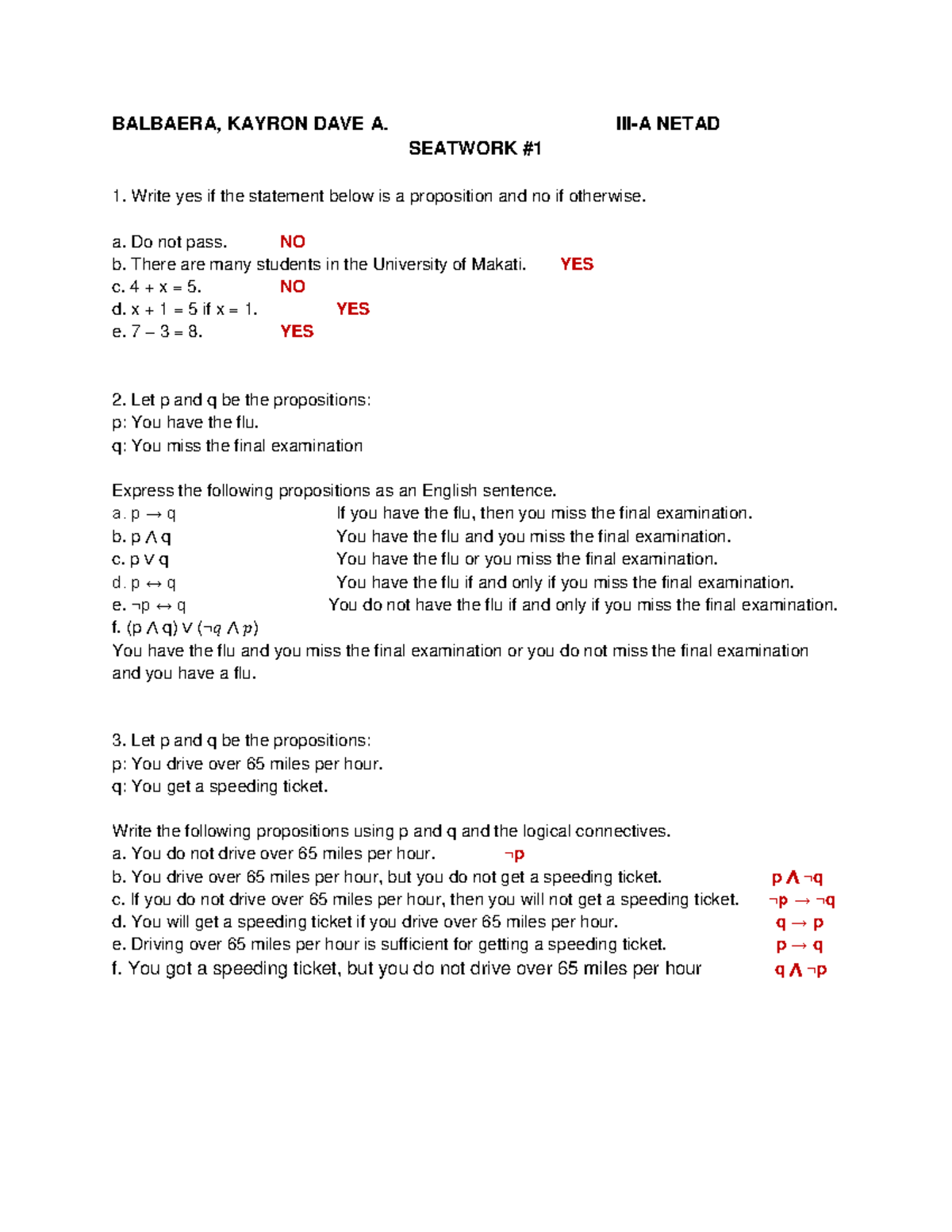 Balbaera Seatwork #1 - BALBAERA, KAYRON DAVE A. III-A NETAD SEATWORK ...