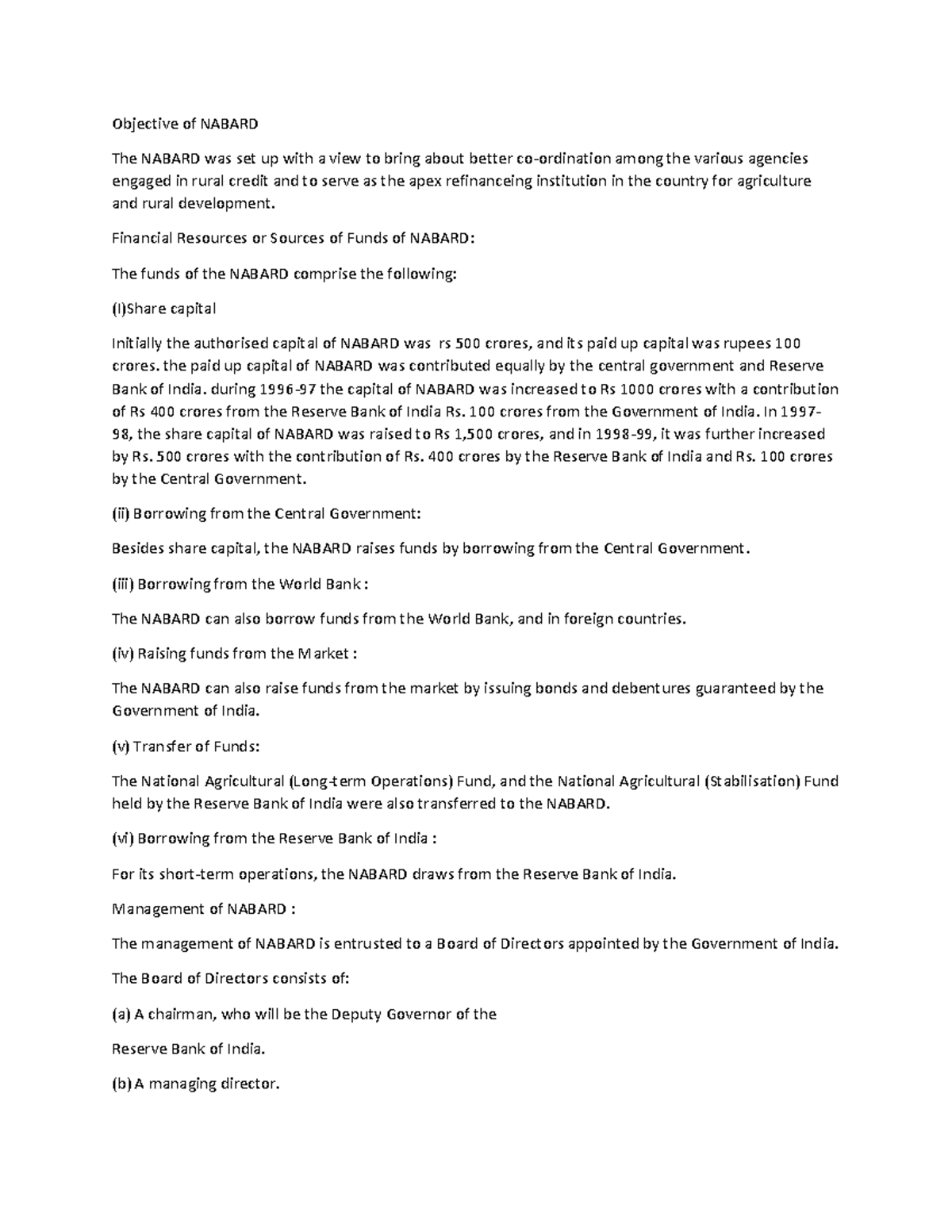 Objectives AND Management OF Nabard - Objective of NABARD The NABARD ...