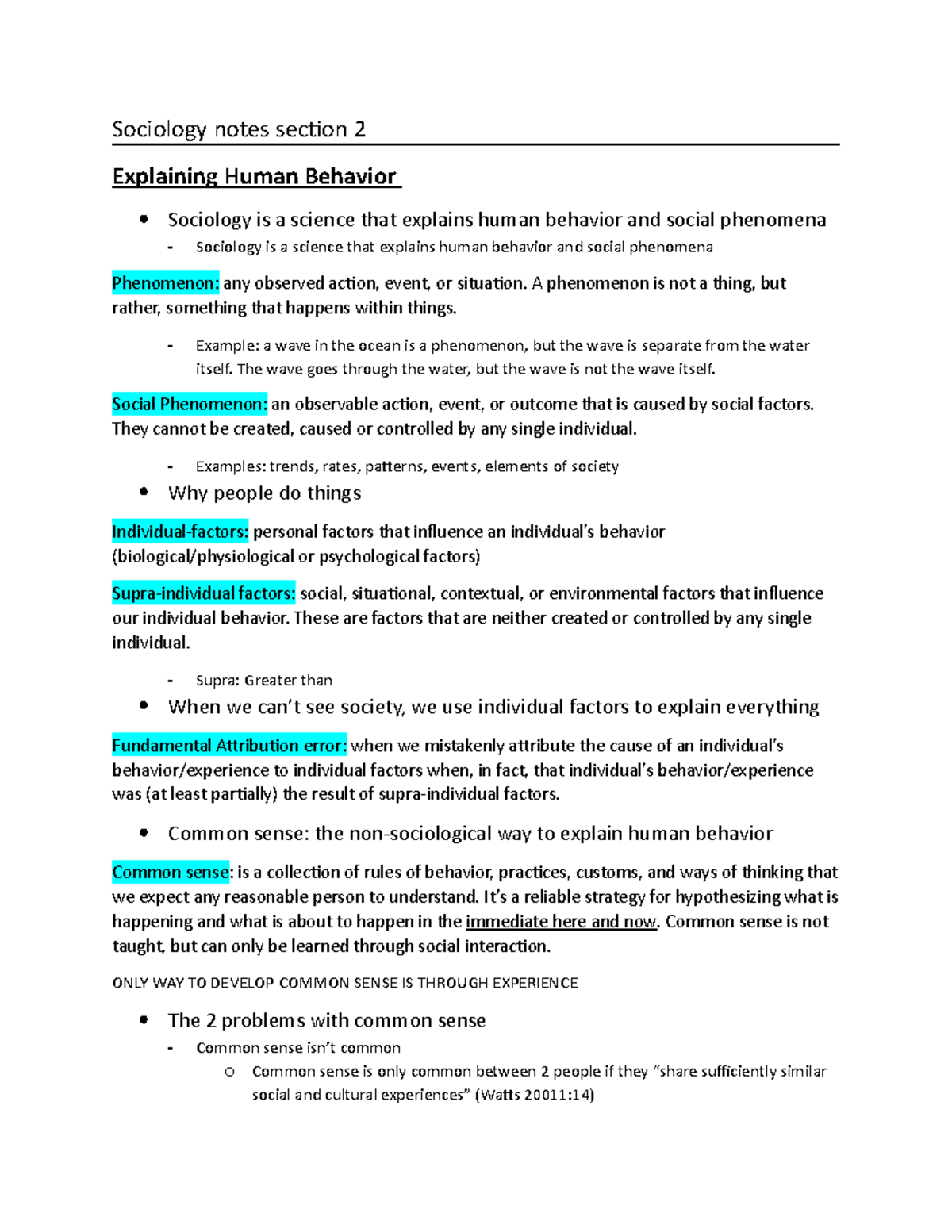Soci 1101 section 2 notes - Sociology notes section 2 Explaining Human ...