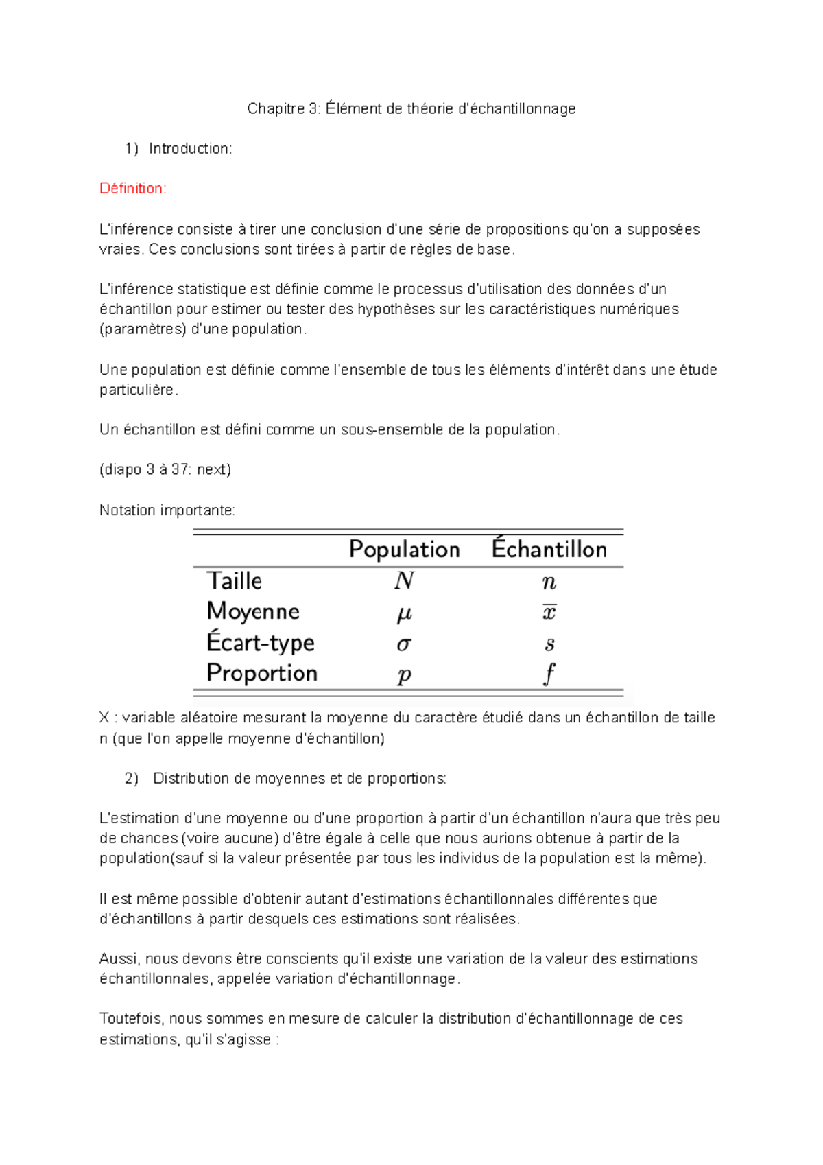 Chapitre 3 Élément de théorie d’échantillonnage - Chapitre 3: Élément ...