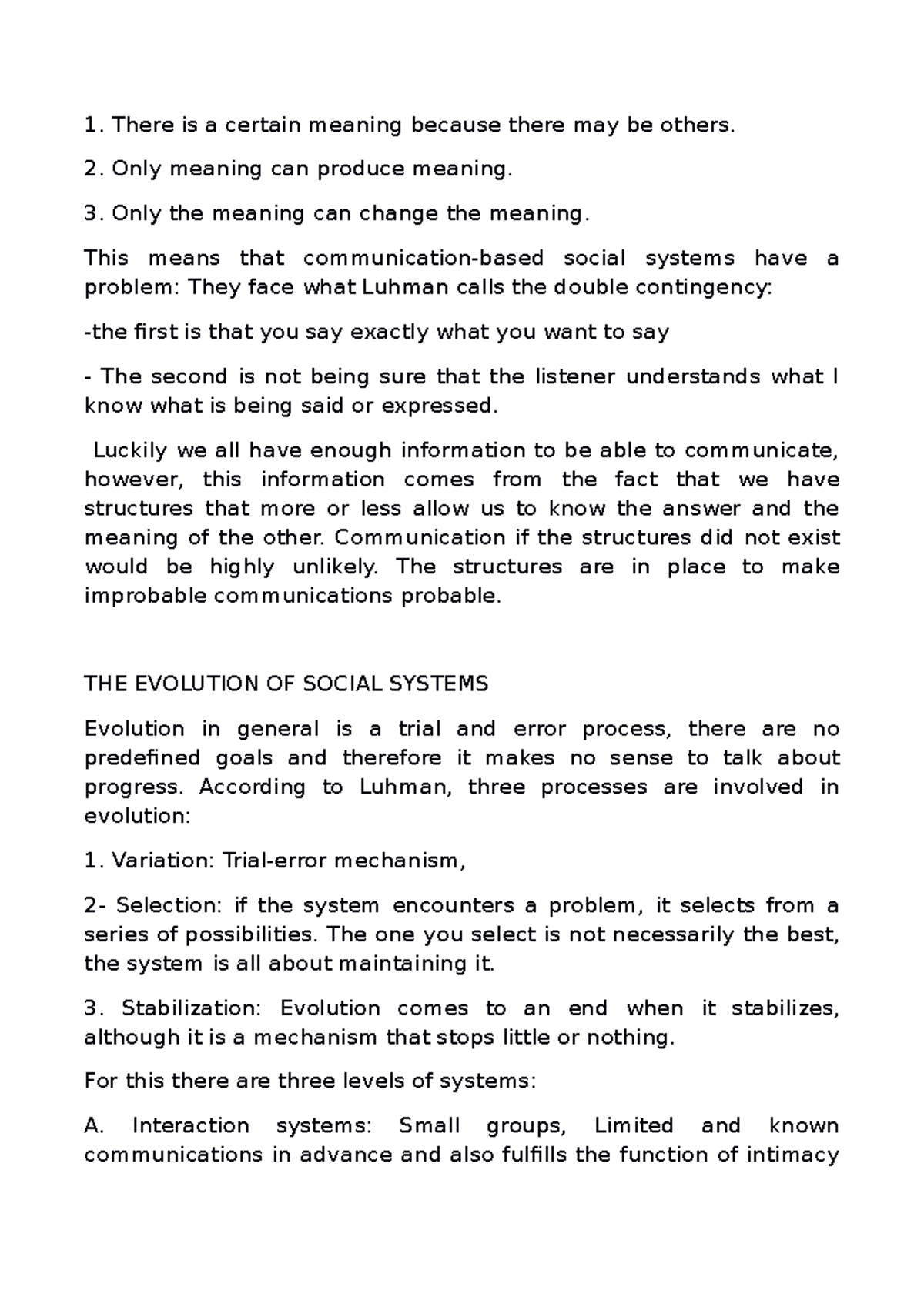 Evolution of Social Systems: Meaning Communication and Structures - Studocu