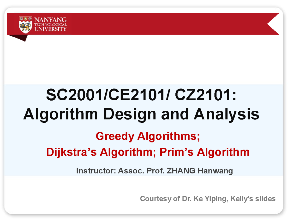 Greedy Algorithm - Lecture material - SC2001 - NTU - Studocu