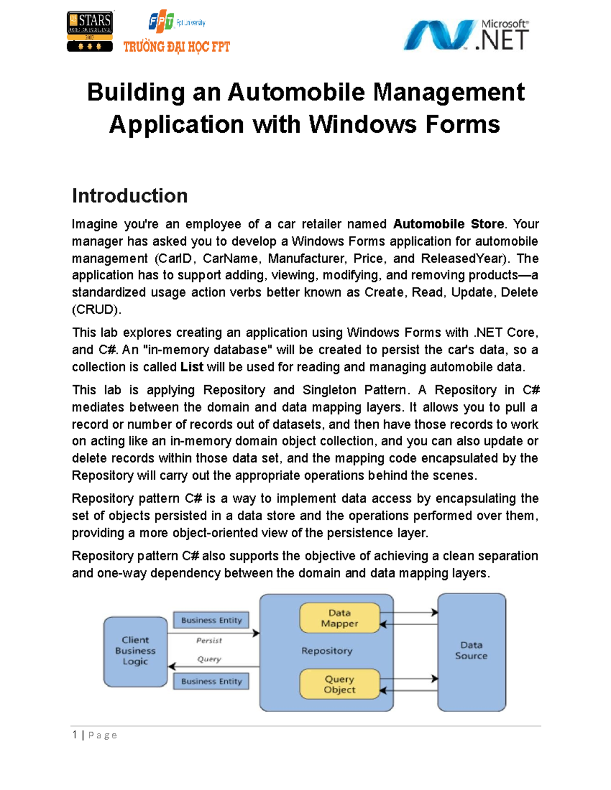 Lab 01 Automobile Management Using Linq And Win Forms ` 1 P A G E Building An Automobile