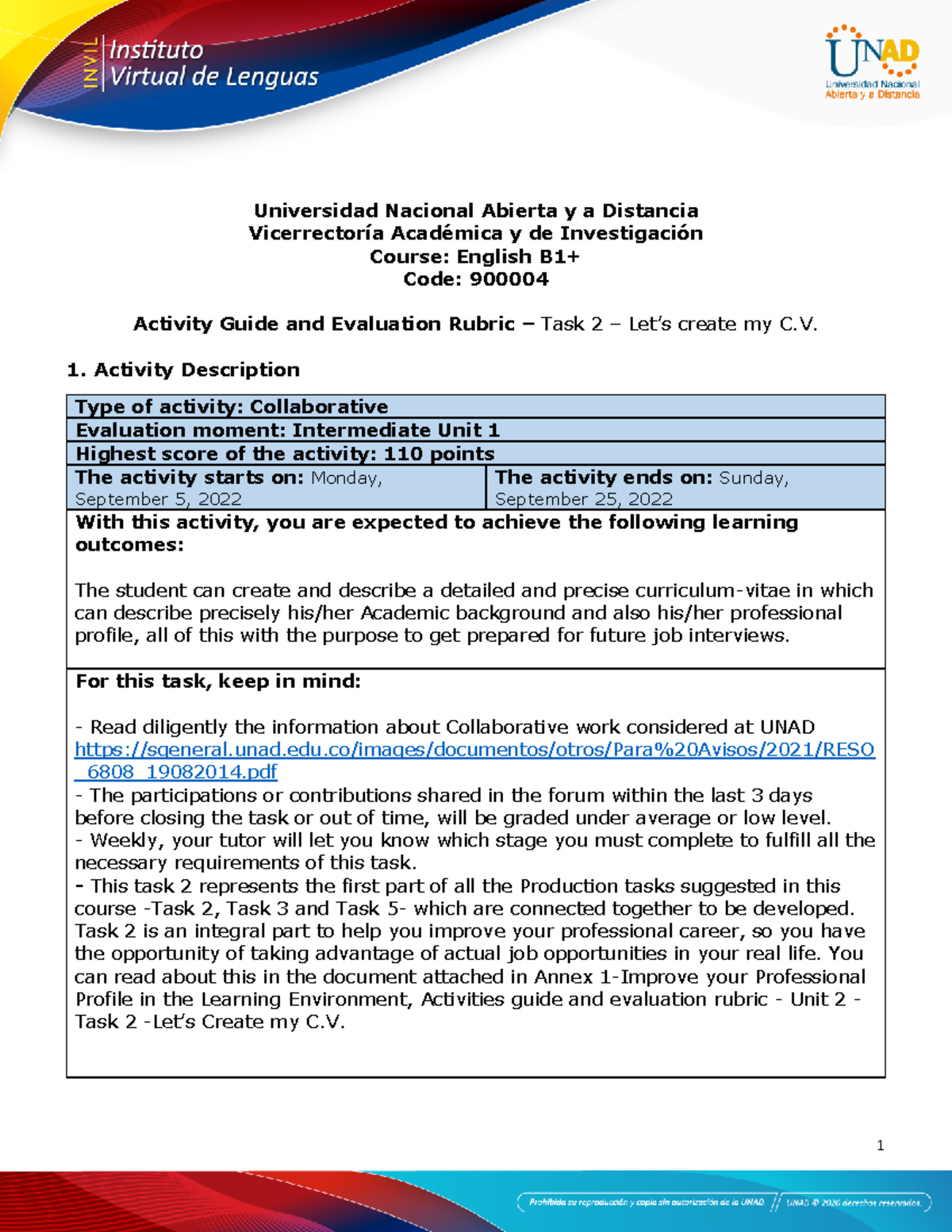 Activities guide and Evaluation rubric - Unit 1 -Task 2 - Lets create ...