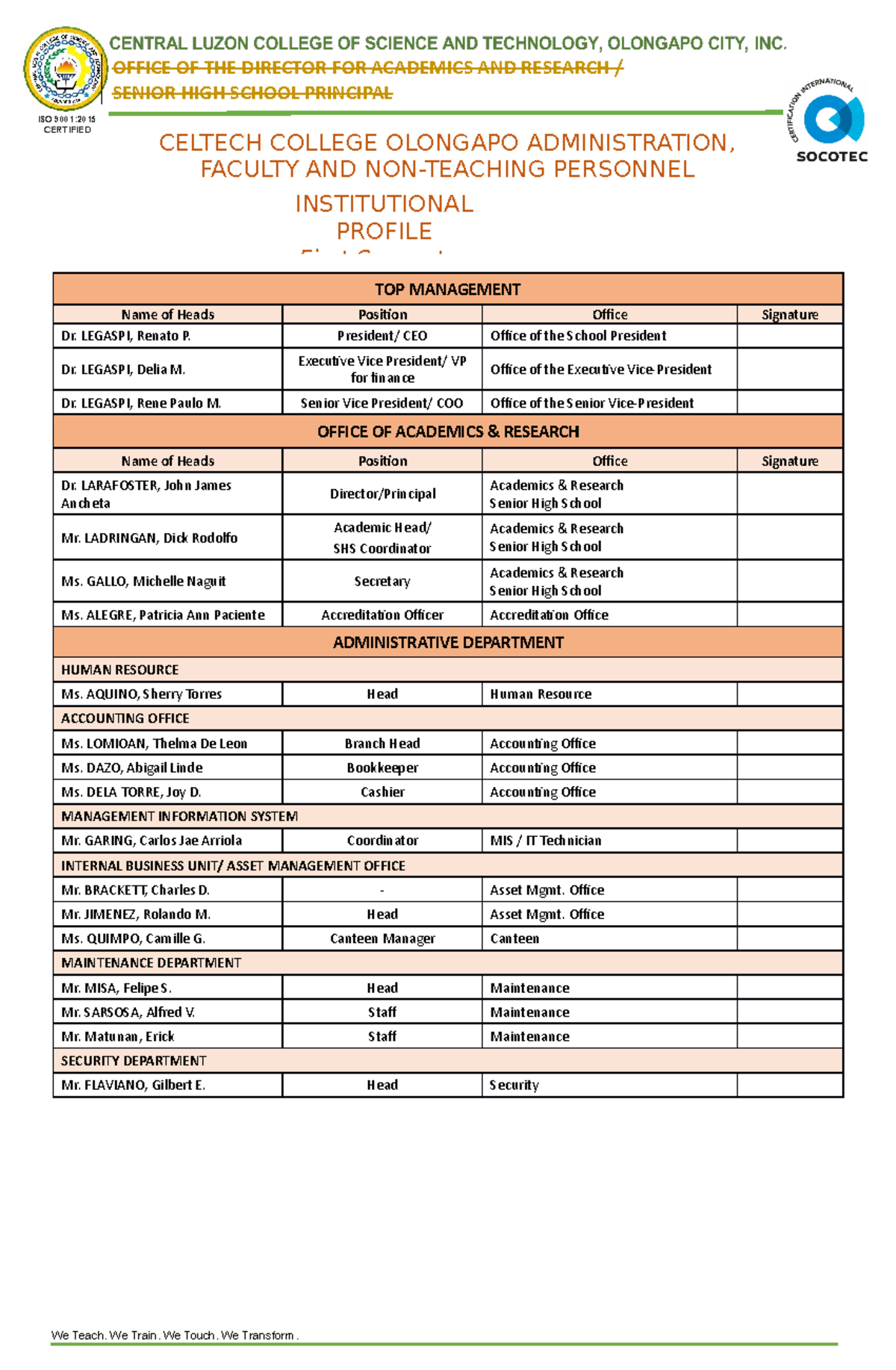 Official Celtech Admin AND Faculty 1ST Semester - ISO 9001 ...
