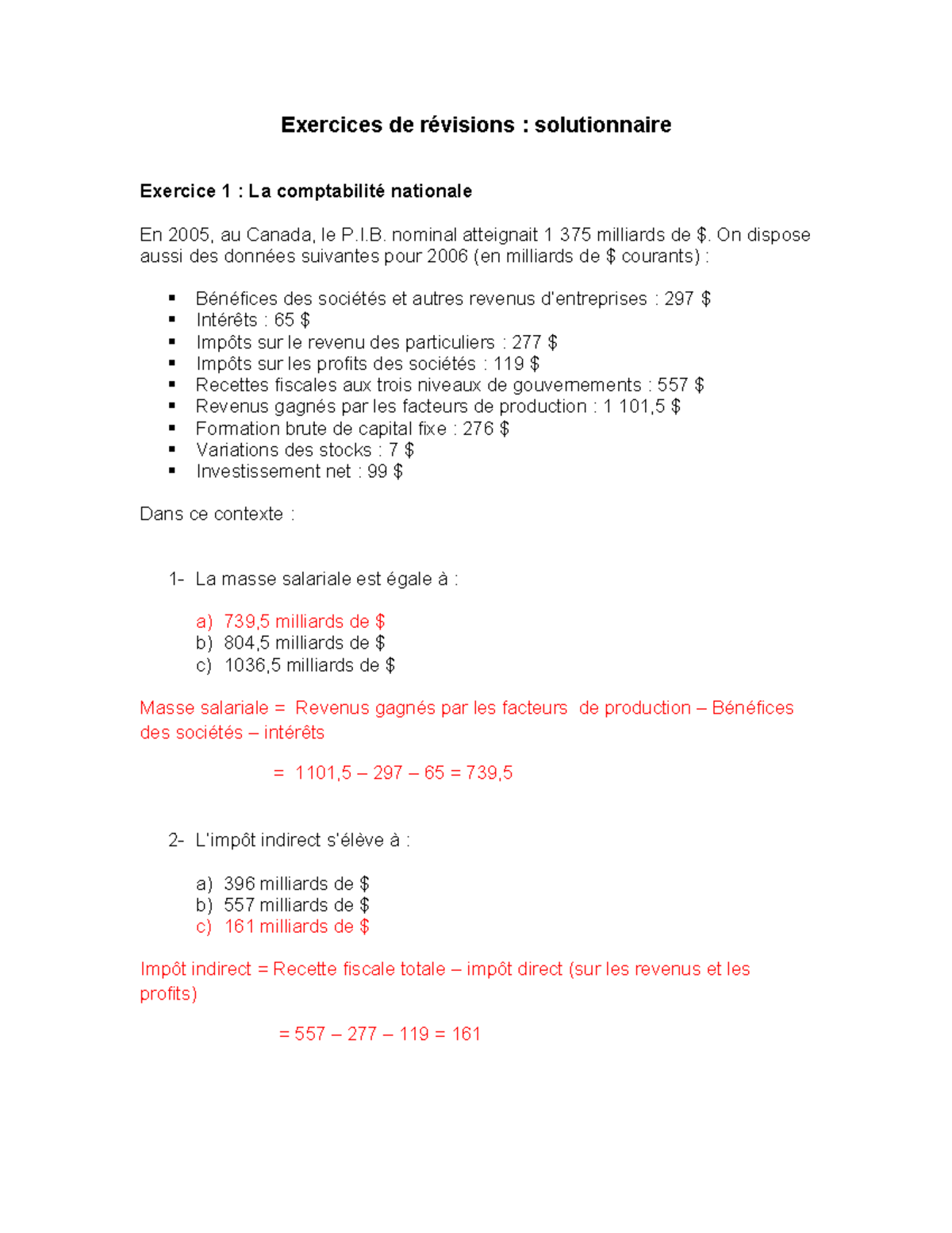 Exercices de révision - Solutions - Exercices de révisions : solutionnaire Exercice 1 : La - Studocu