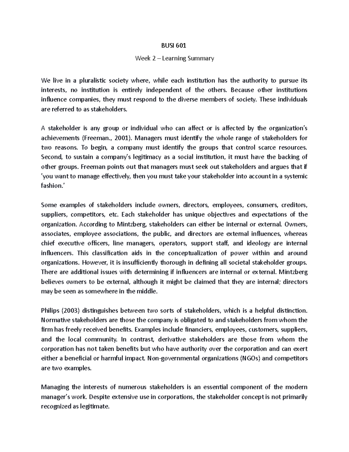 Learning Summary 2 - BUSI 601 Week 2 – Learning Summary We live in a ...