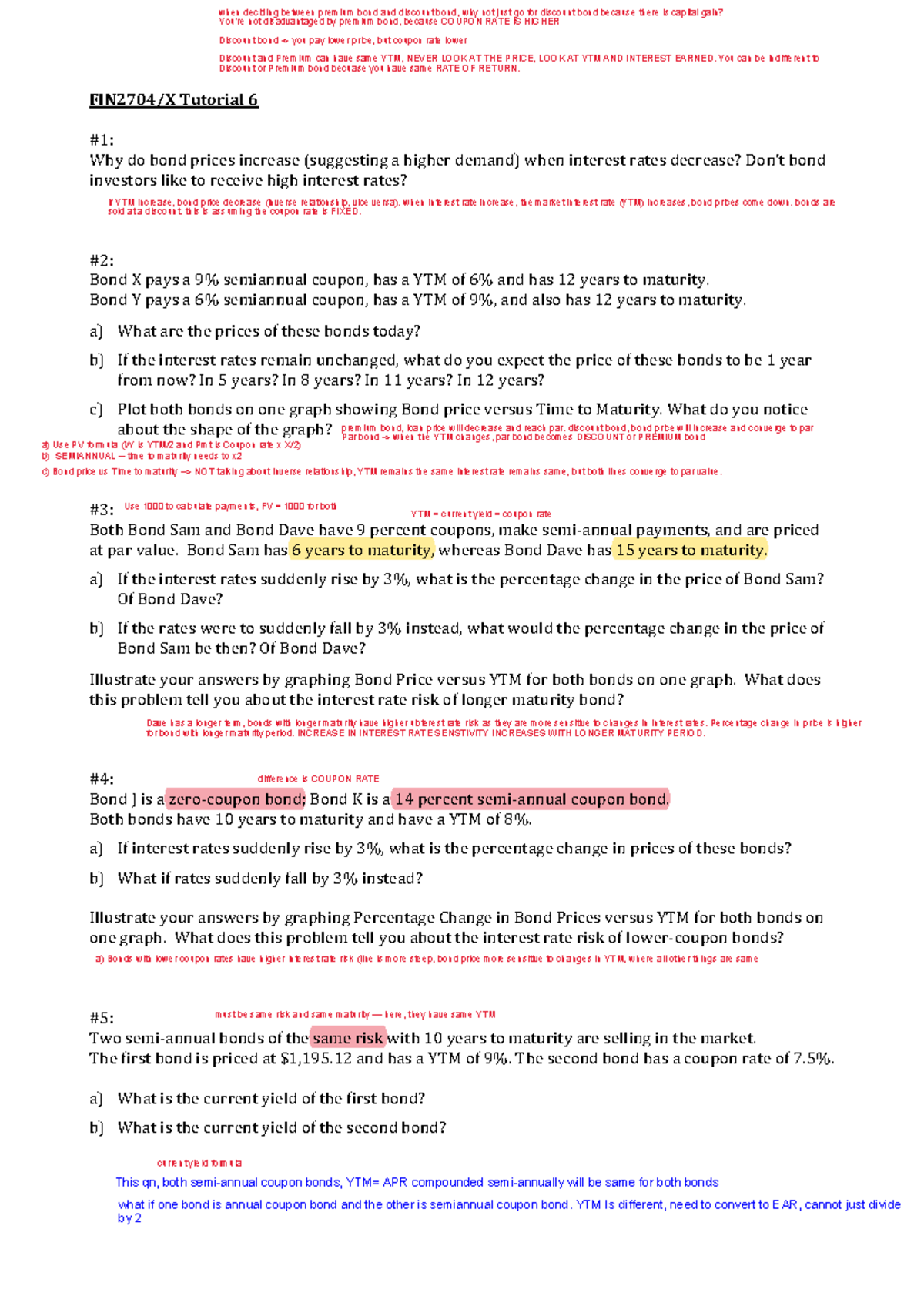 Bonds Tut FIN2704 AY23-24 Sem2 Tutorial 6 Questions - FIN2704/X Tutorial 6 #1: Why do bond ...