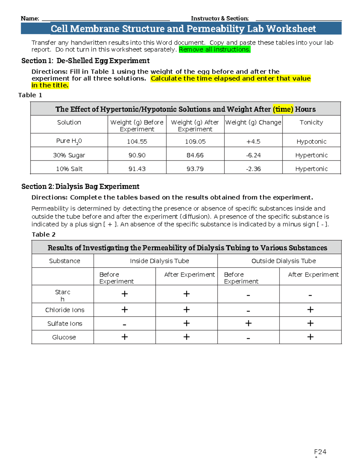 F24 Cell Membrane worksheet - Scientific Method Lab Worksheet Name ...