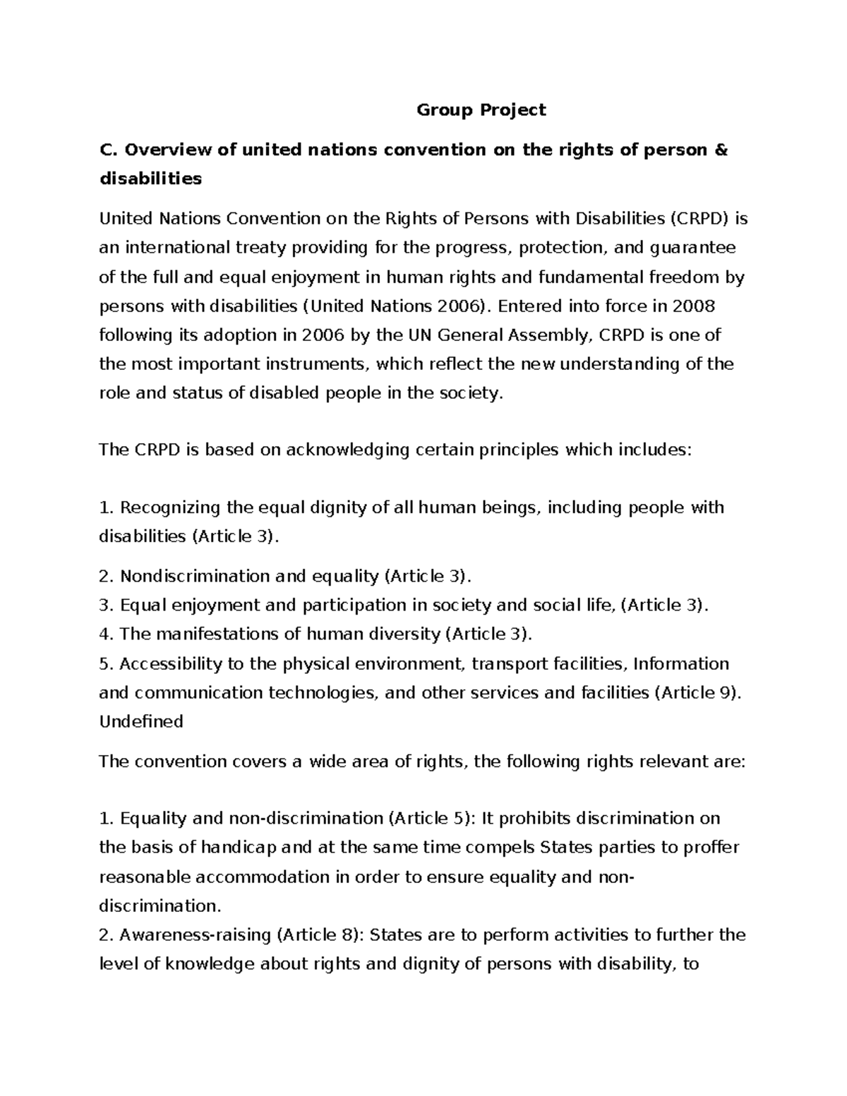 Group Project - Overview of united nations convention on the rights of ...