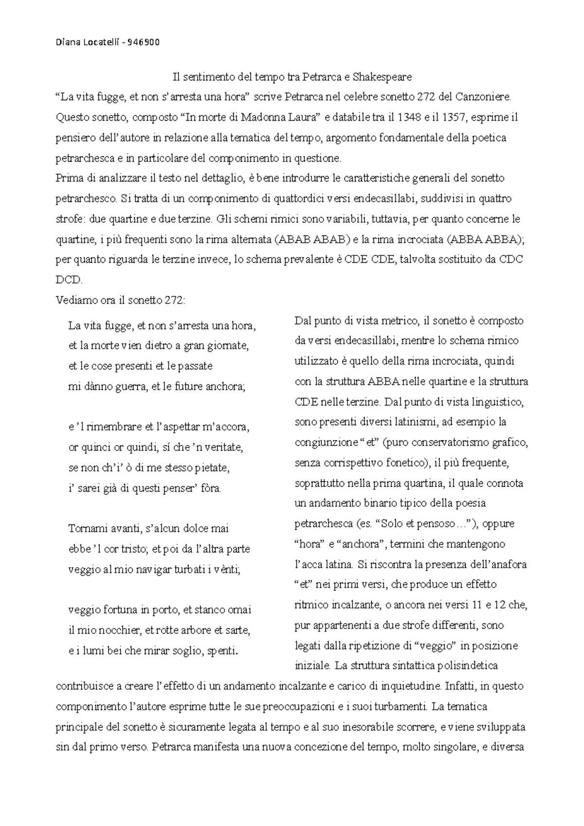Il sentimento del tempo tra Petrarca e Shakespeare - Questo sonetto ...