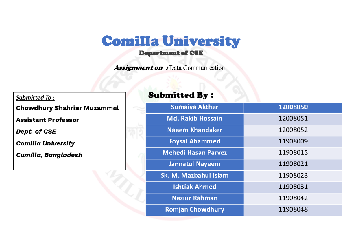 Group-6 - communication - Comilla University Department of CSE Assignment on : Data ...