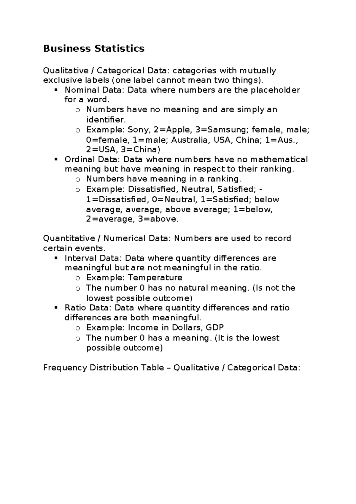 Business Statistics - Business Statistics Qualitative / Categorical ...
