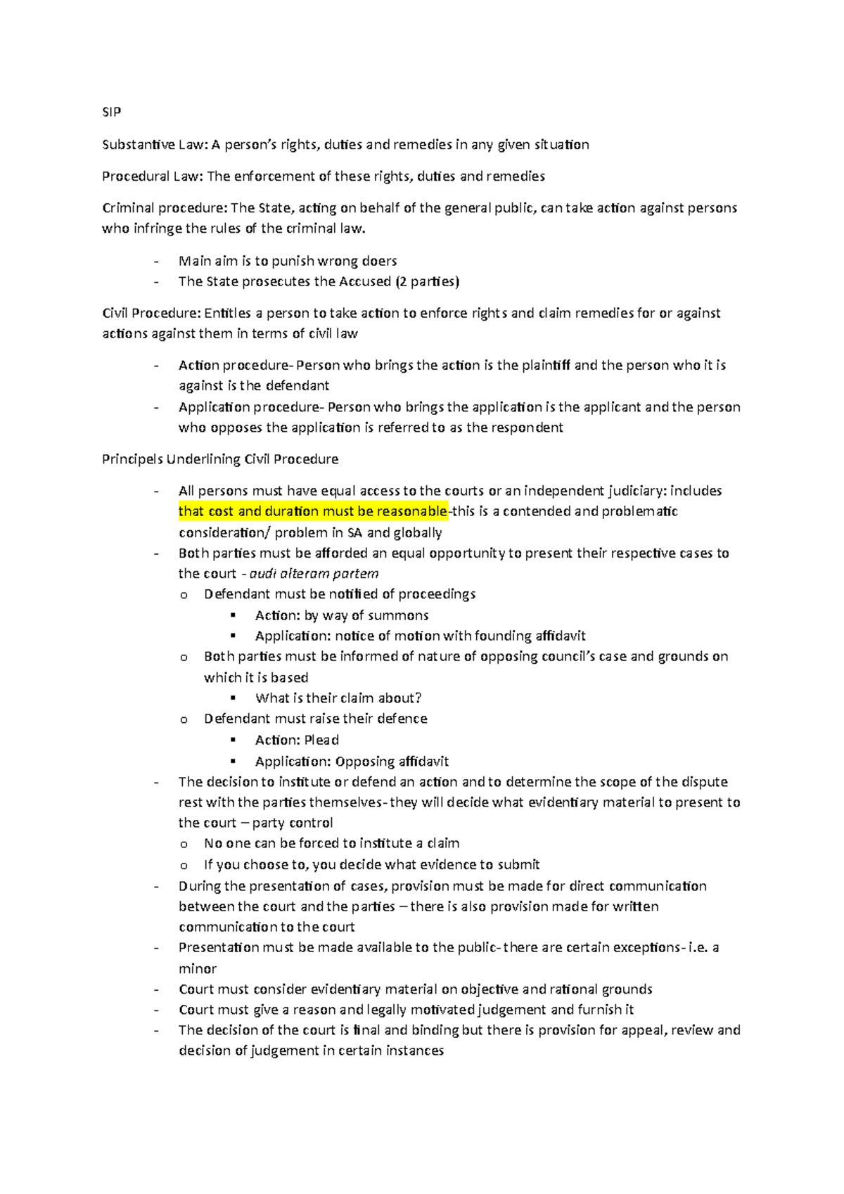 SIP notes - SIP Substantive Law: A person’s rights, duties and remedies ...