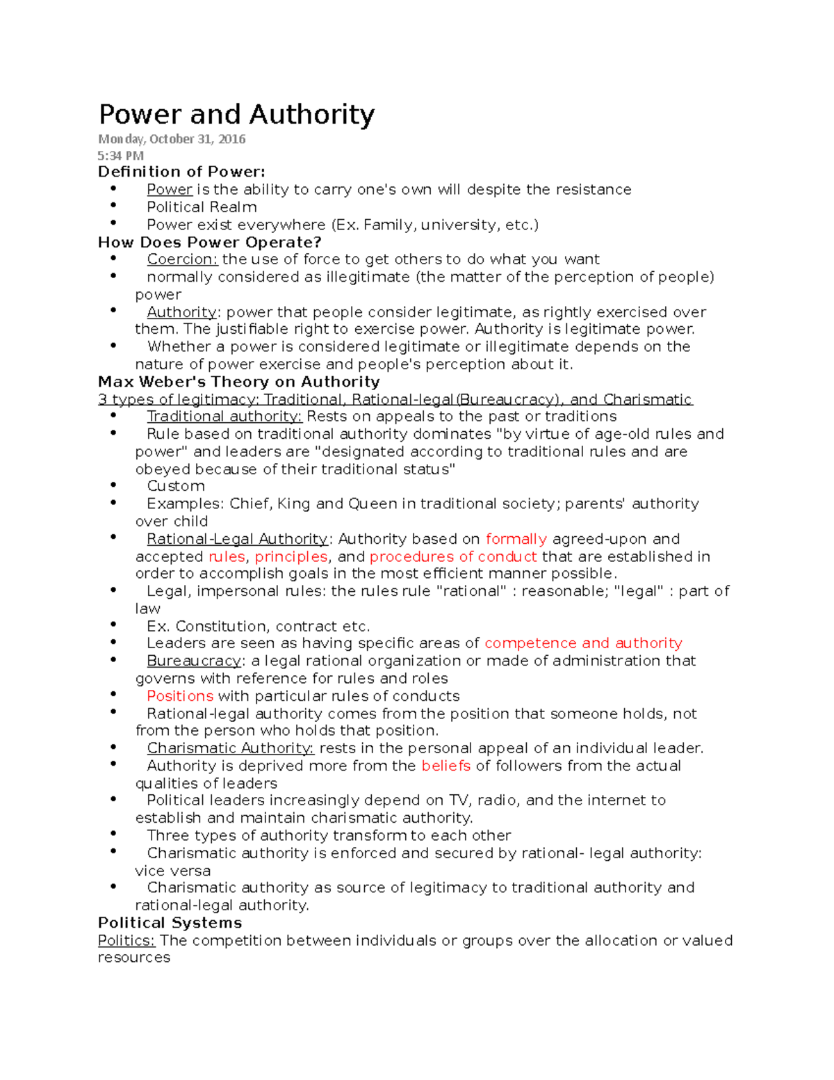 Power and Authority - Power and Authority Monday, October 31, 2016 5:34 ...