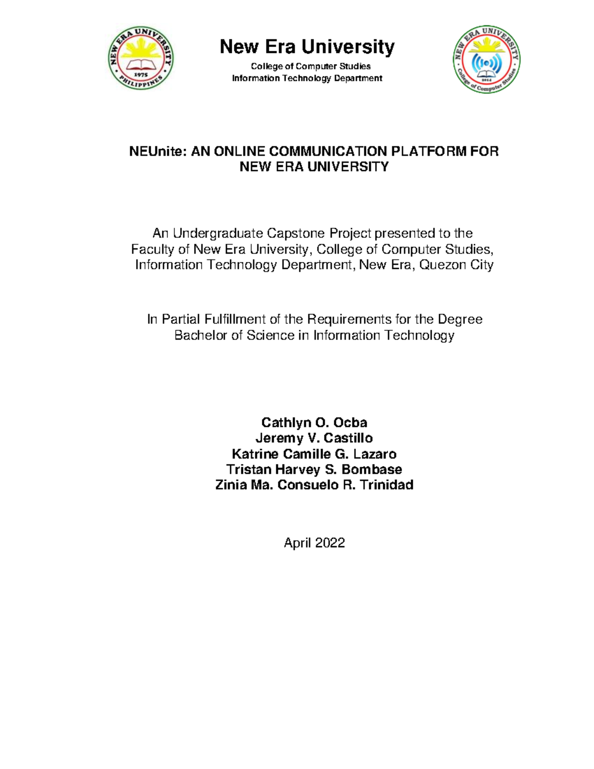 Capstone Sample Documentation - New Era University Information ...