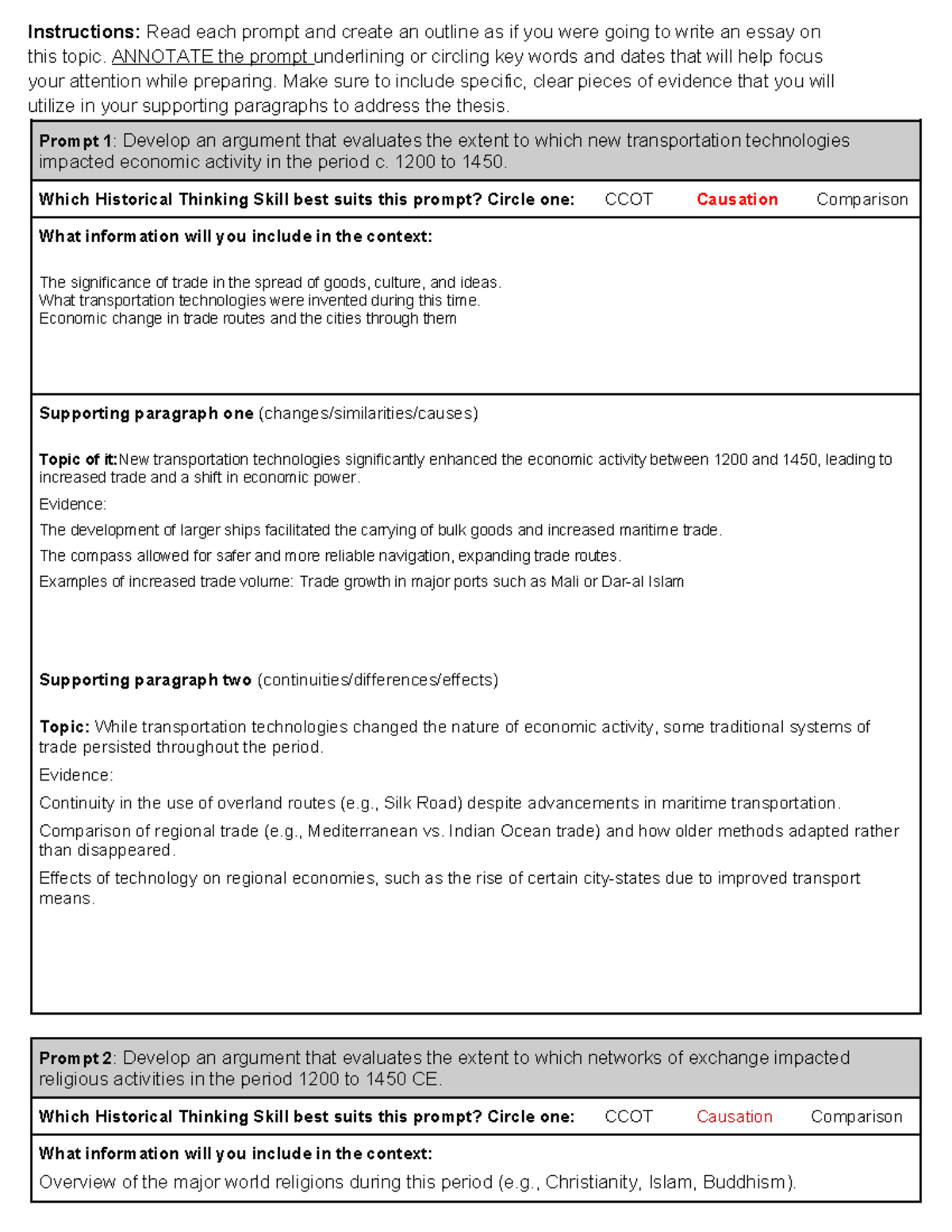 Unit 2 Topic 2.1 LEQ Topic Practice - Instructions: Read each prompt ...