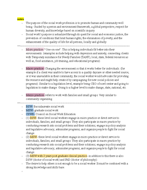 Social work notes pt. 2 - Social work is a profession that aims to ...