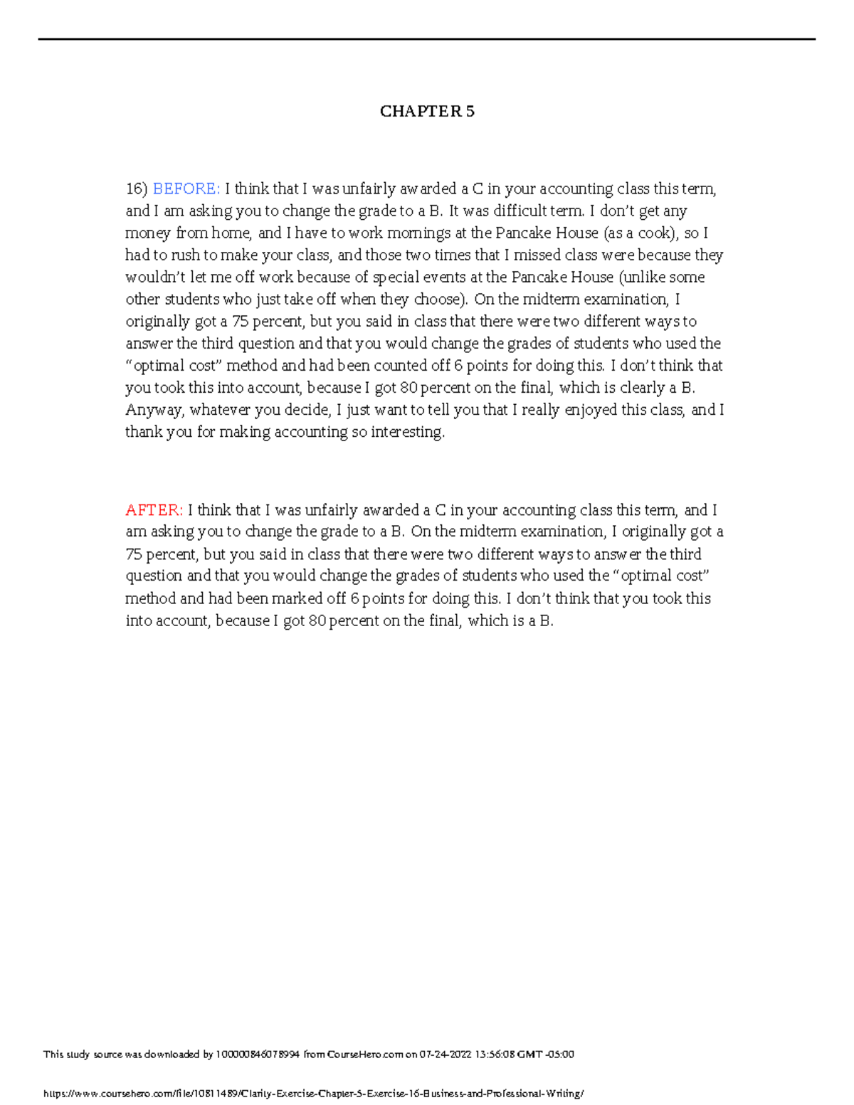 Clarity Exercise Chapter 5 Exercise 16 Business and Professional ...