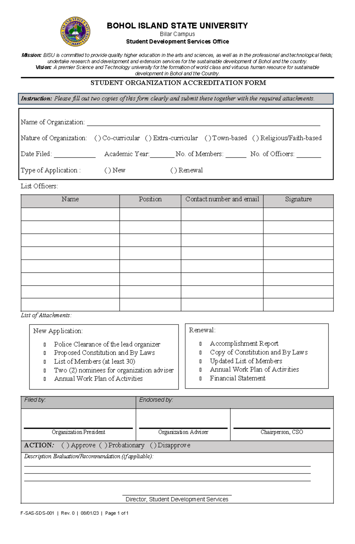 1 F-SAS-SDS-001-Student-Organization-Accreditation-Form - BOHOL ISLAND ...