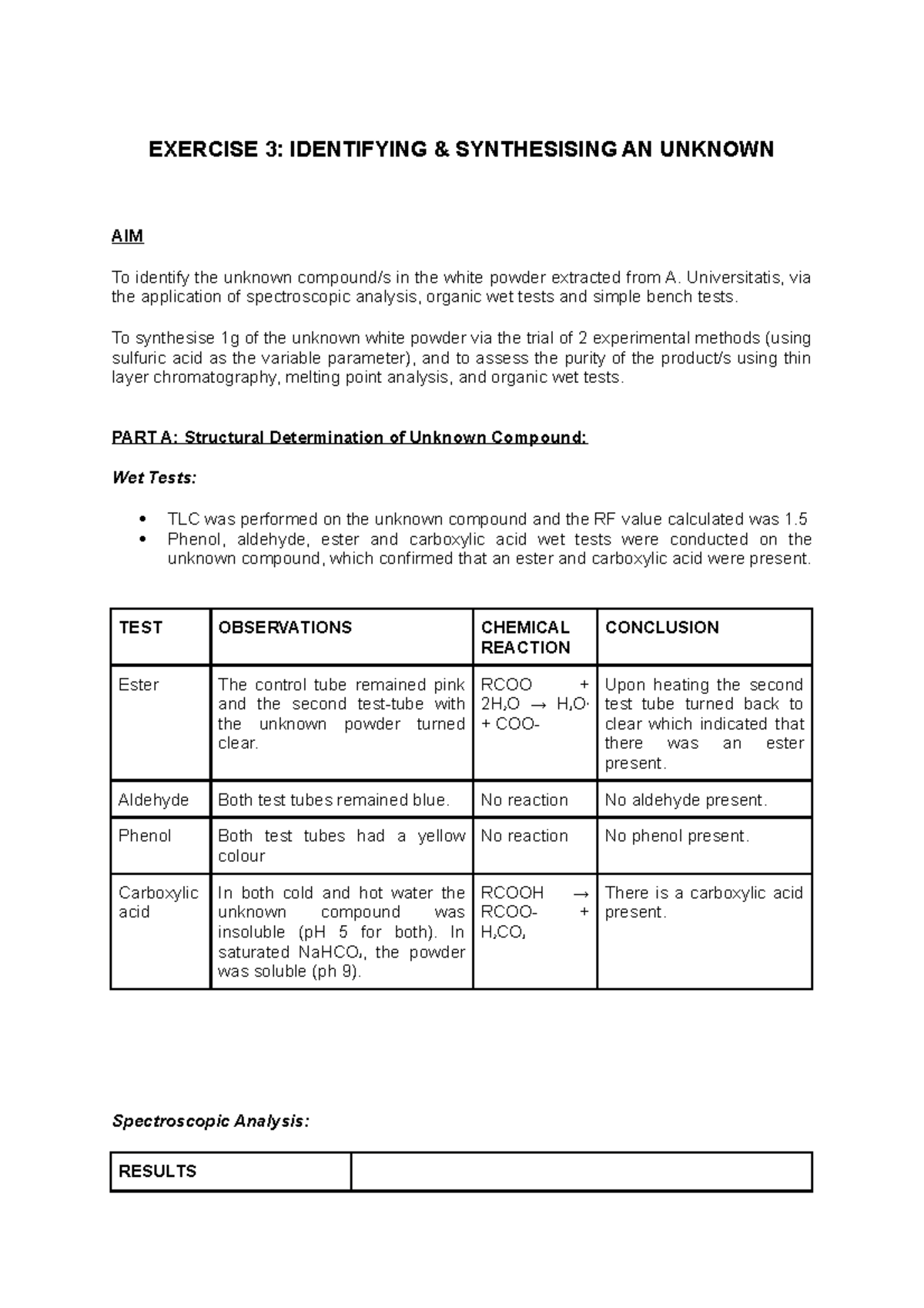 Exercise 3 - Chem assignment 3 - EXERCISE 3: IDENTIFYING & SYNTHESISING ...