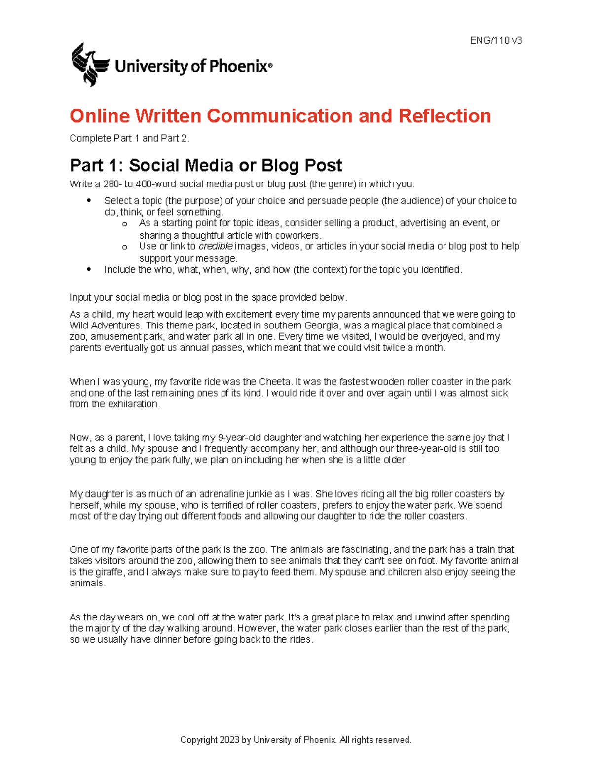 Eng110 v3 wk3 - week3 - ENG/110 v Online Written Communication and ...