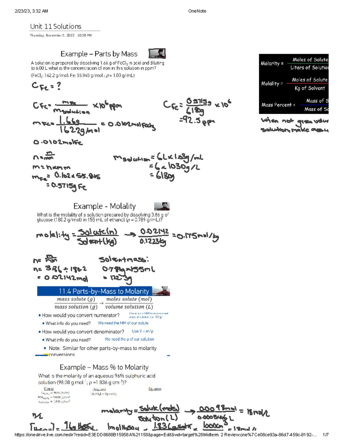Chemistry 11- Microsoft One Note Online - CHY 102 - Unit 11 Solutions ...