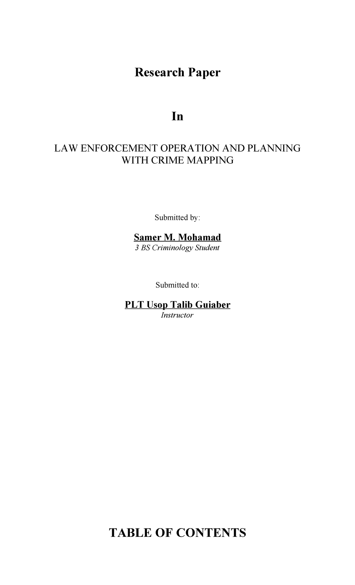 Toaz - lecture - Research Paper In LAW ENFORCEMENT OPERATION AND ...