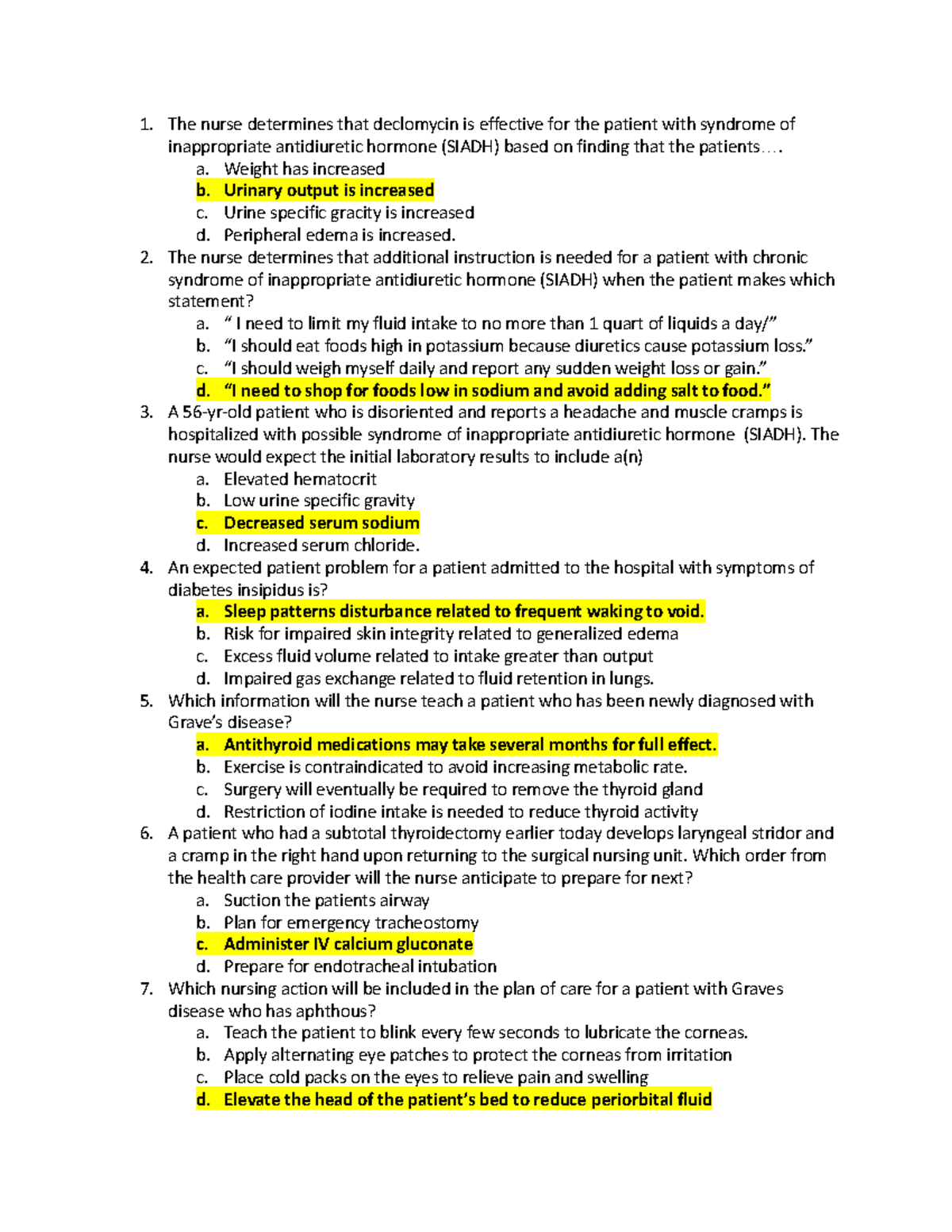 Med Surg Nclex #2 - The nurse determines that declomycin is effective ...