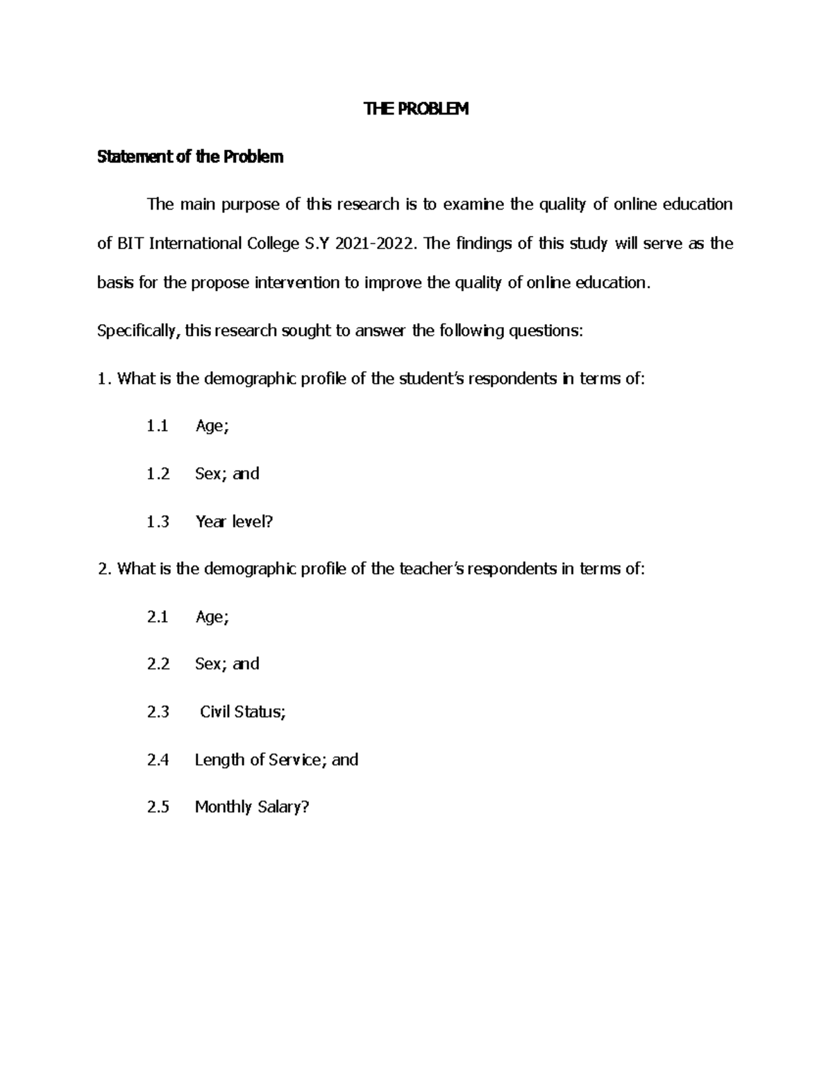 The Problem and Research Methodology - THE PROBLEM Statement of the ...