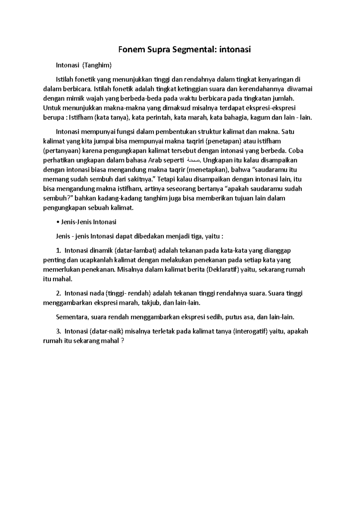 Fonem Supra Segmental intonasi - Fonem Supra Segmental: intonasi ...