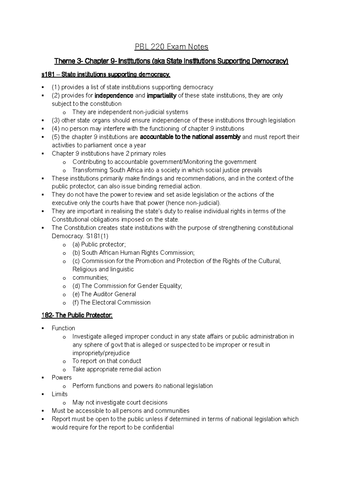 PBL Exam Summary Notes - PBL 220 Exam Notes Theme 3- Chapter 9 ...