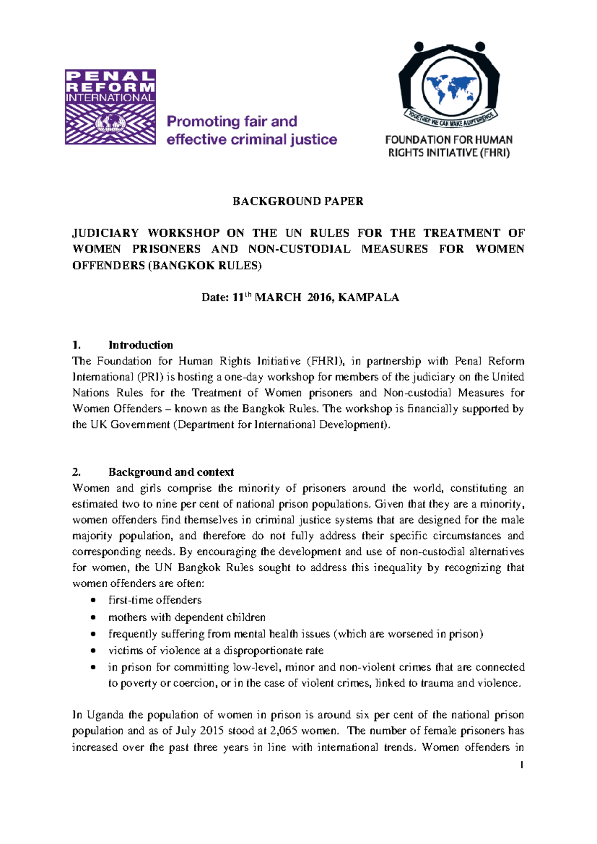 Workshop Paper Judicial Workshop BR Kampala March 2016 - BACKGROUND ...