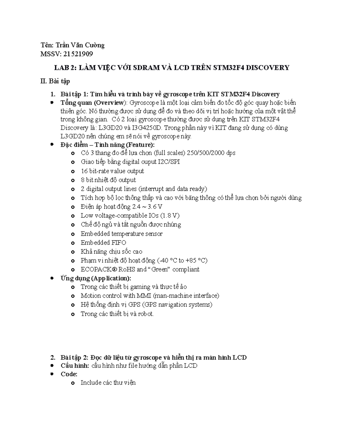 BÁO CÁO LAB 2 - jugj - Tên: Trần Văn Cường MSSV: 21521909 LAB 2: LÀM ...
