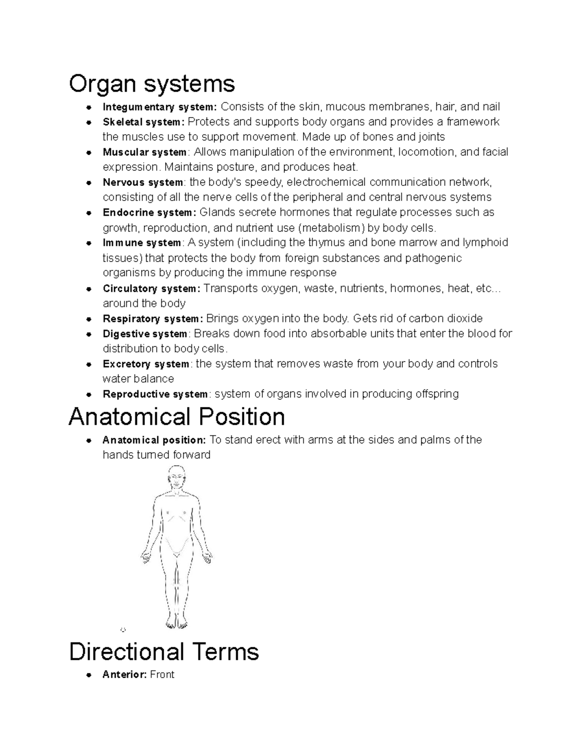 Lab Lecture 1 Intro, directional terms, regions, planes, cavities ...