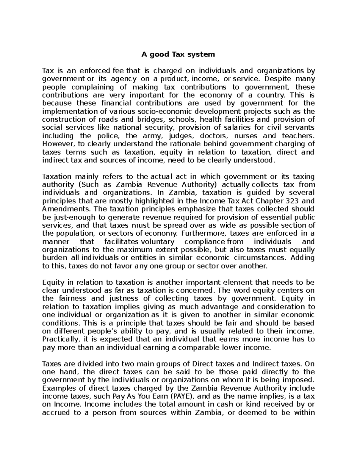 A good tax system - Law of taxation lecture notes. - A good Tax system ...