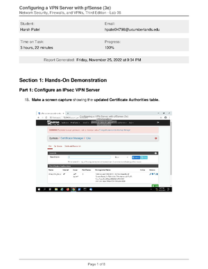 Lab 5 Configuring Firewall Interfaces with pf Sense 3e - Harsh Patel ...
