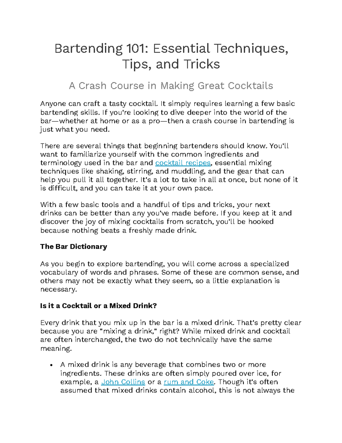 Bartending 101 - GOOD - Bartending 101: Essential Techniques, Tips, and Tricks A Crash Course in ...