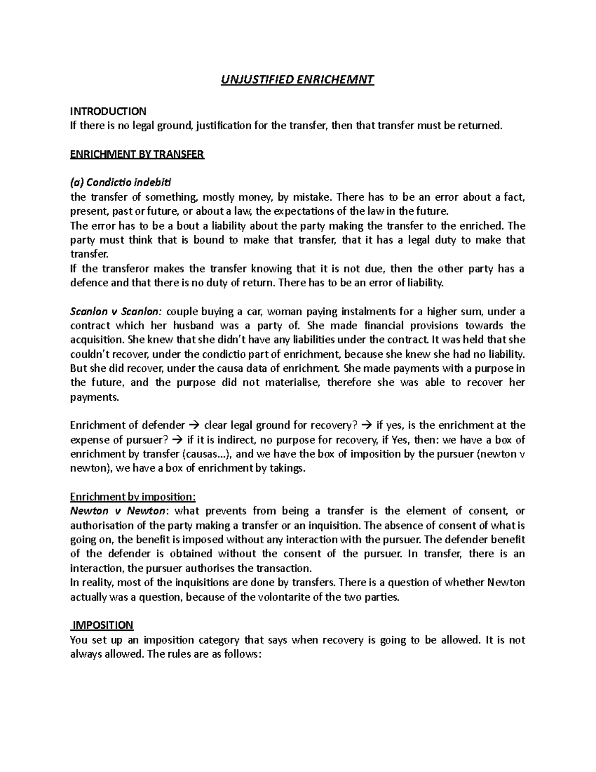 Unjustified Enrichemnt - UNJUSTIFIED ENRICHEMNT INTRODUCTION If there ...