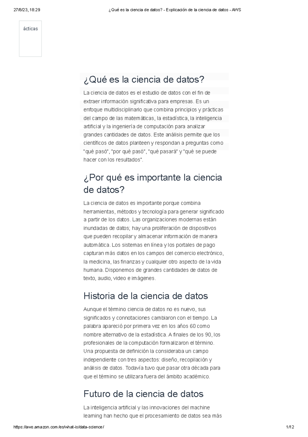 Qué es la ciencia de datos - AWS - ácticas ¿Qué es la ciencia de datos? La ciencia de datos es ...