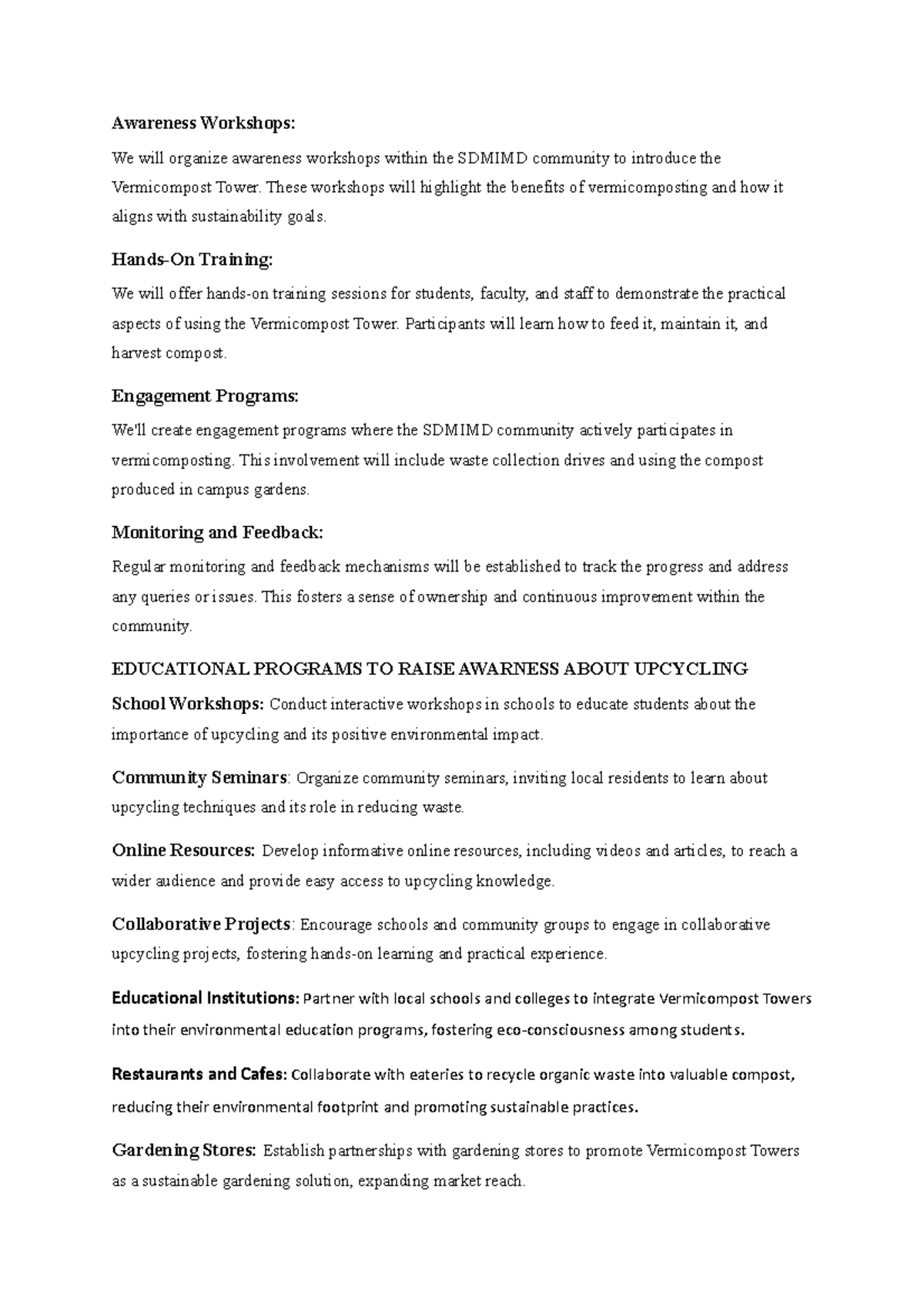 MC Project - Awareness Workshops: We will organize awareness workshops ...