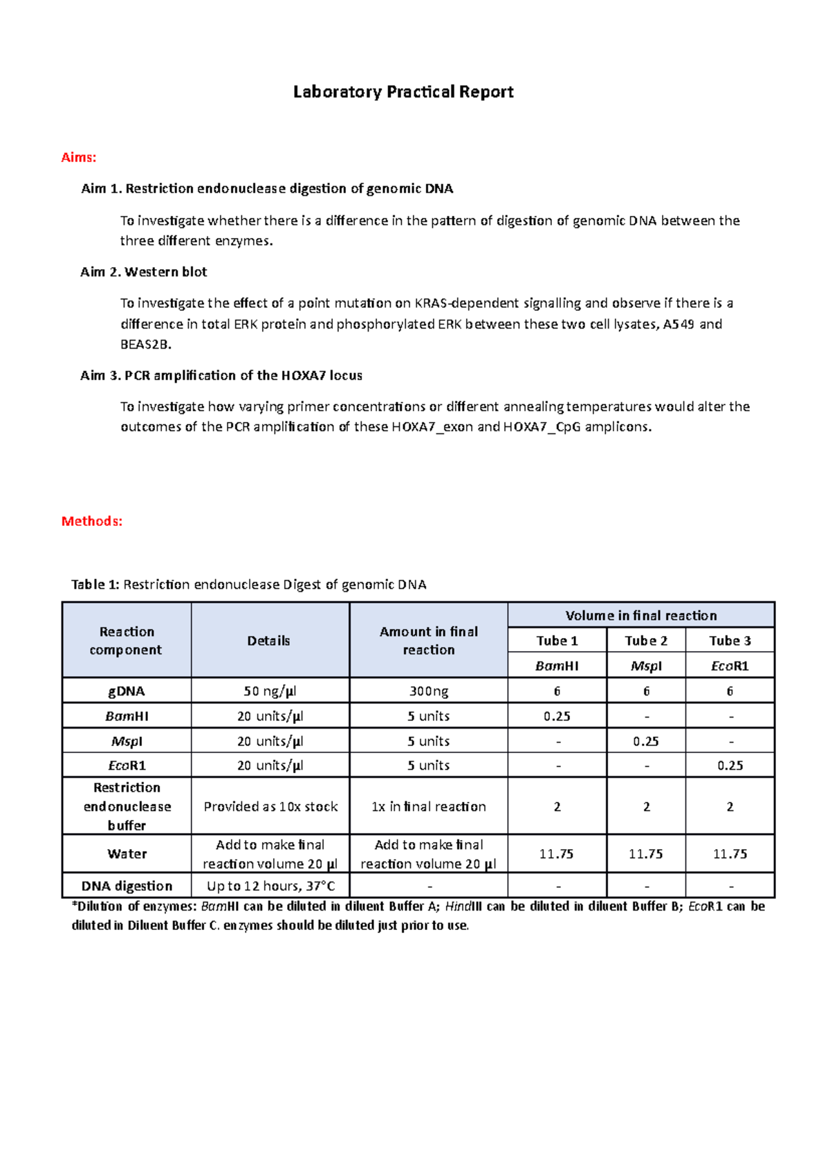 Genetic practical report - Laboratory Practical Report Aims: Aim 1 ...