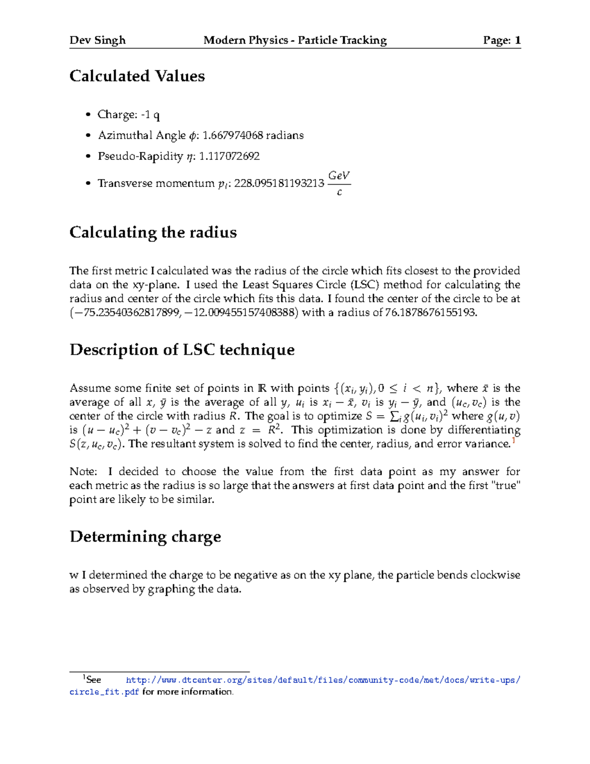 Mod Phys Tracking Writeup - Calculated Values Charge: -1 q Azimuthal ...