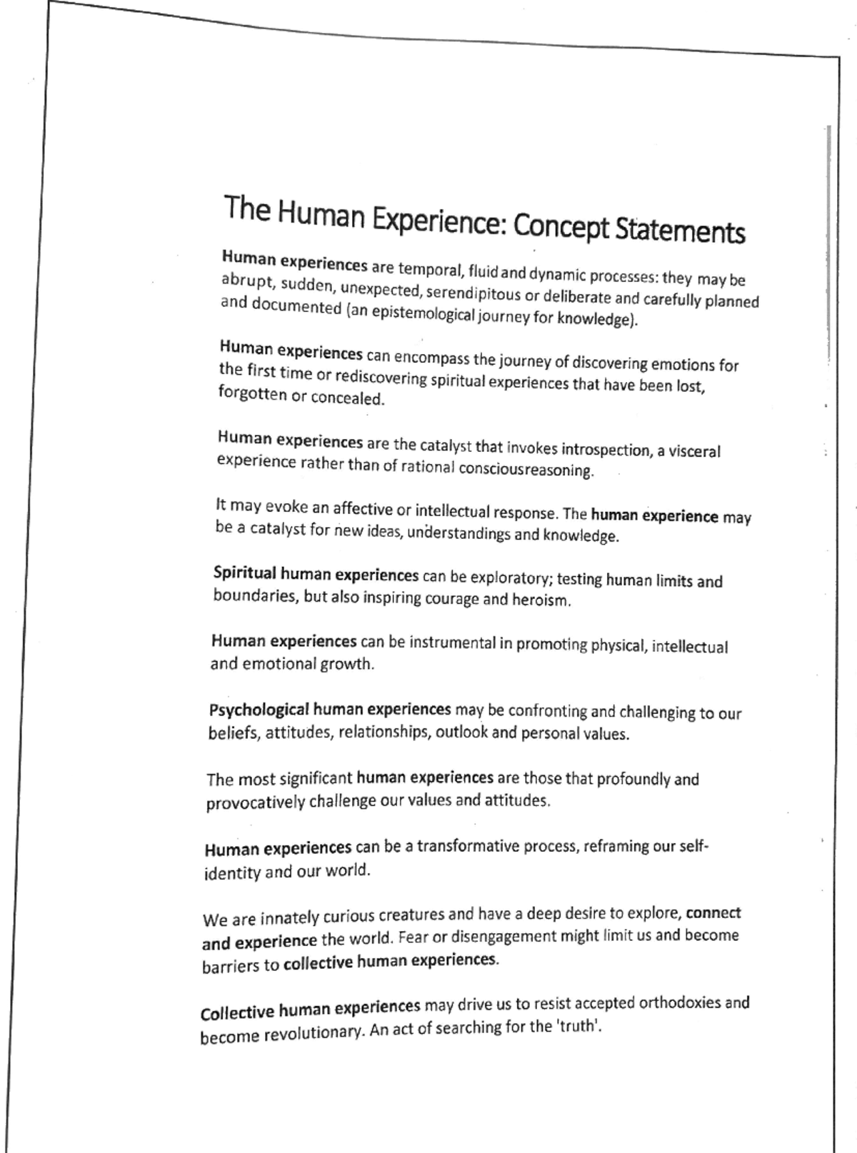 Concept statements - YEAR 12 WORK - TheHuman Experience ...
