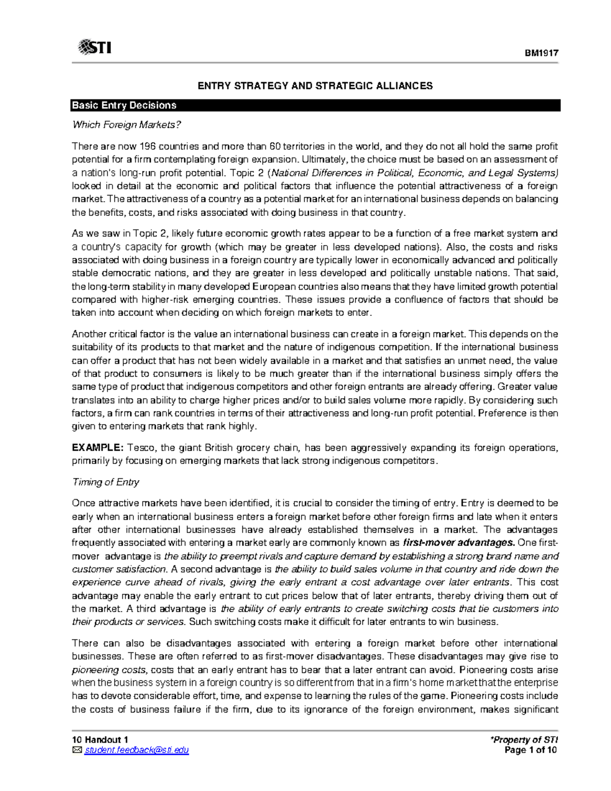 10 Handout 1 - Lecture notes 4-9 - 10 Handout 1 *Property of STI ENTRY ...